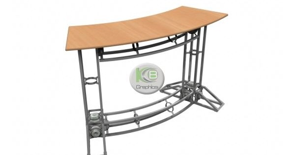 Curved Trade Show Podium with Wood Tabletop & Graphics