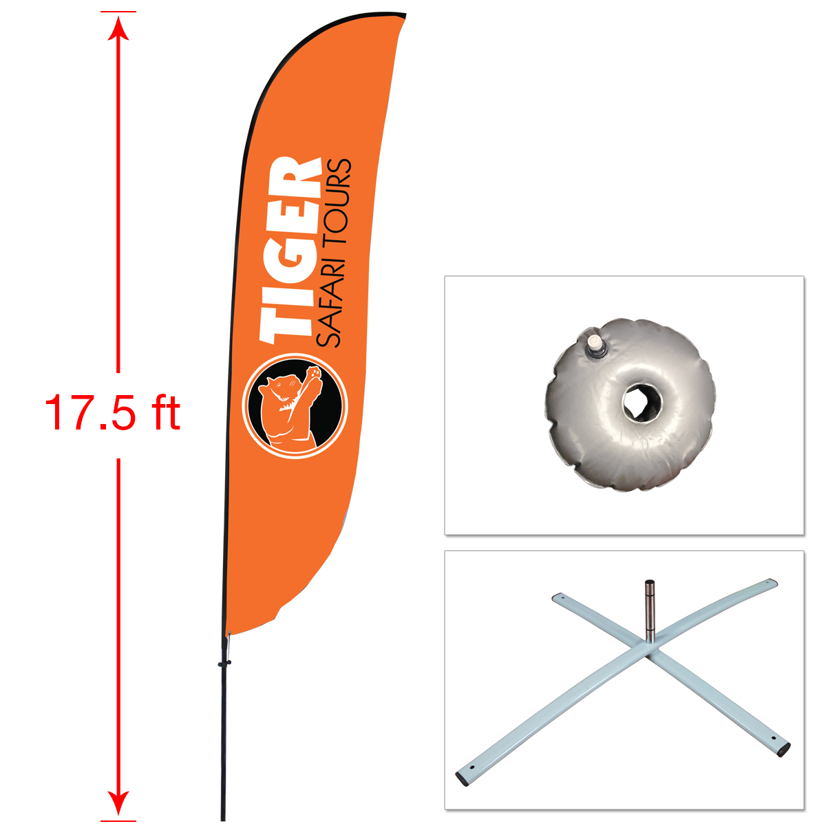 Extra Large Feather Advertising Flag with Cross Base and Water Ring